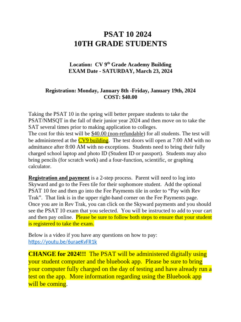 PSAT 10 2024 Information | PDF