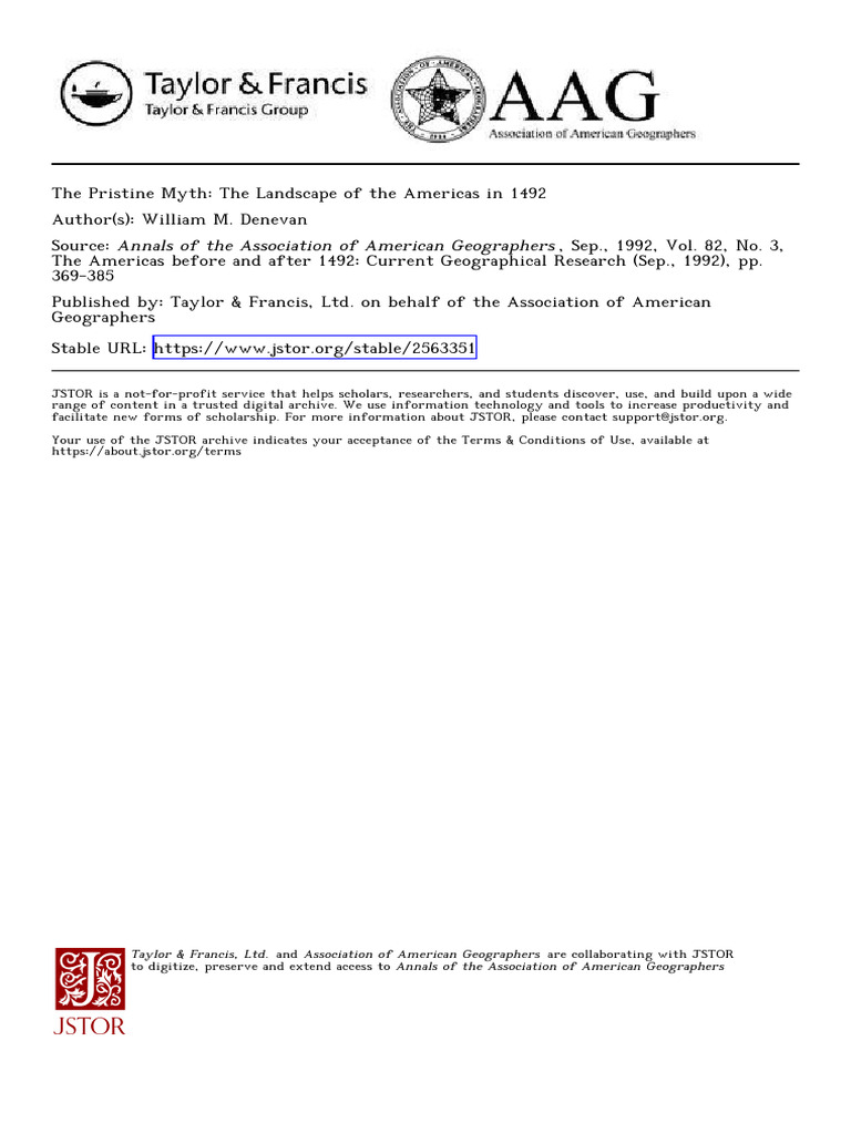 The Pristine Myth - The Landscape of The Americas in 1492 | PDF ...