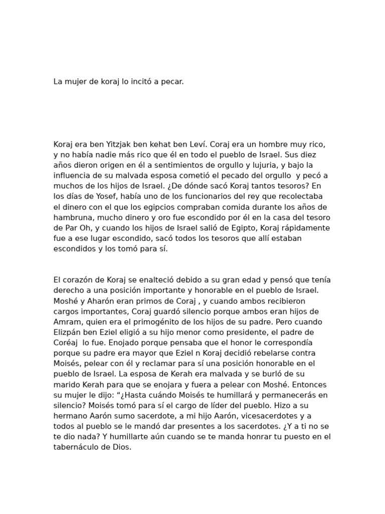 La Rebelión de Koraj y su Esposa Malvada | PDF | Moisés