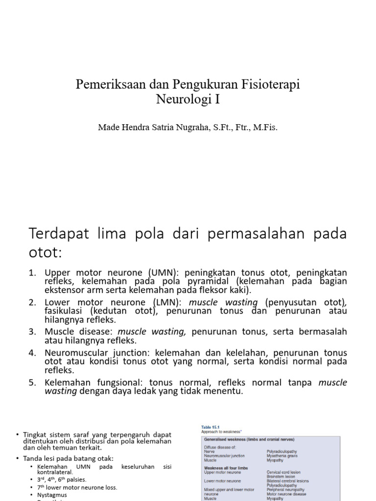 Pemeriksaan Dan Pengukuran Fisioterapi Neurologi I | PDF