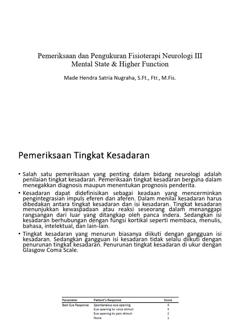 Pemeriksaan Dan Pengukuran Fisioterapi Neurologi III | PDF
