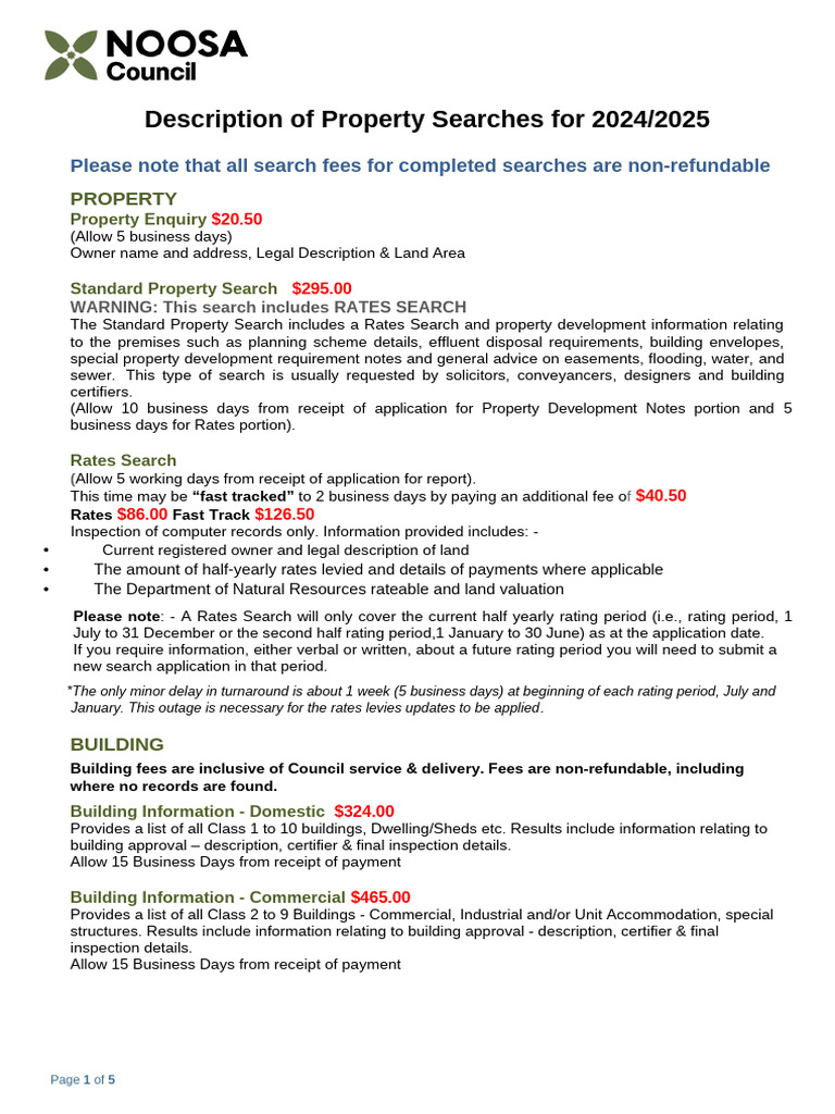 Description of Property Searches 2024 2025 ADOPTED | PDF | Fee | Receipt