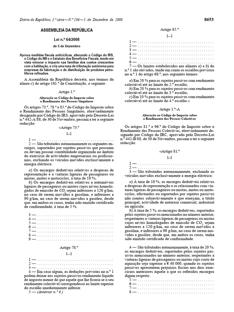 Alterando o Código Do IRS, o Código Do IMI e o Estatuto Dos Benefícios ...