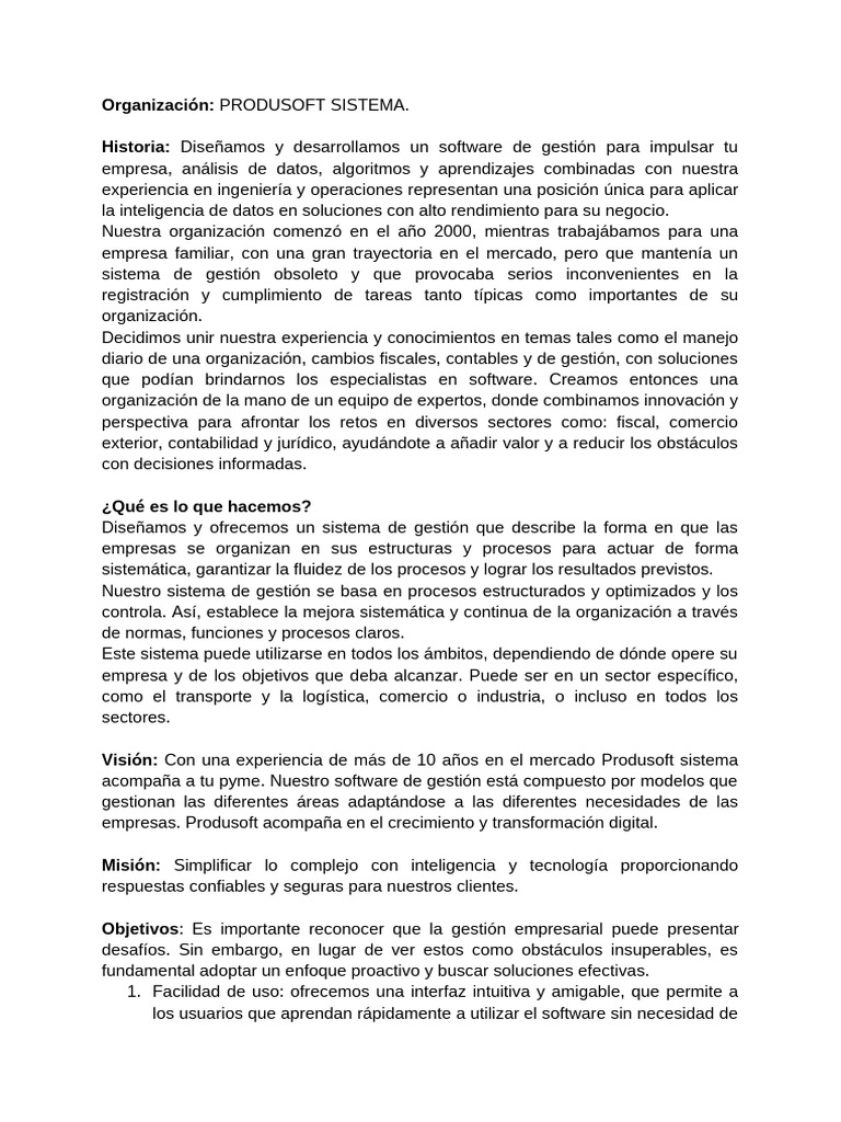 Organización - Produsoft Sistema | PDF | Software | Business