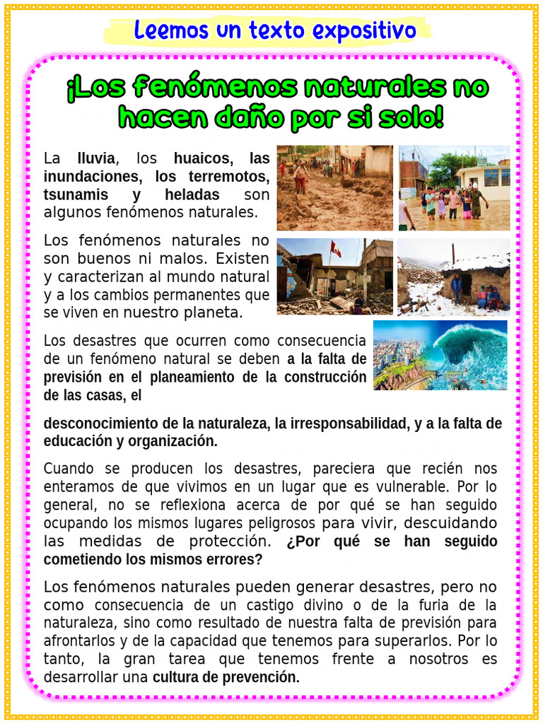 Ficha Leemos Un Texto Fenomenos Naturales Maestra Janet | PDF