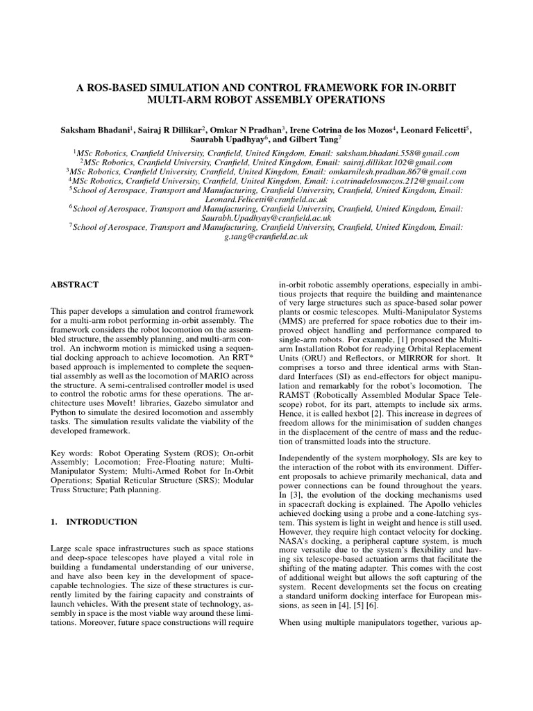 100 - Bhadani - A ROS Based Simulation and Control Framework For in Orbit Multi Arm Robot ...