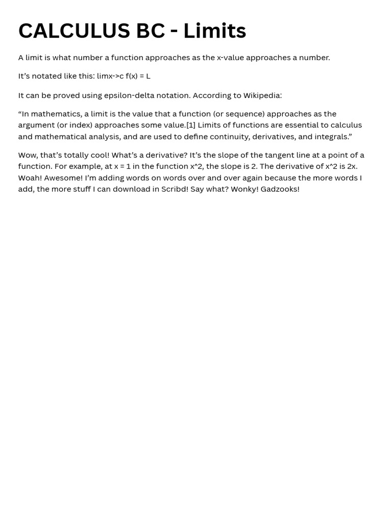 Understanding Limits in Calculus BC | PDF