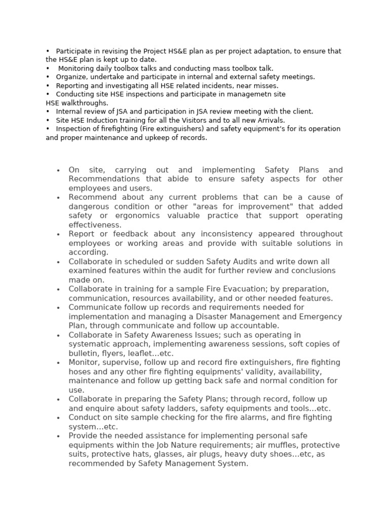 HSE Roles and Responsibilities Overview | PDF | Occupational Safety And ...