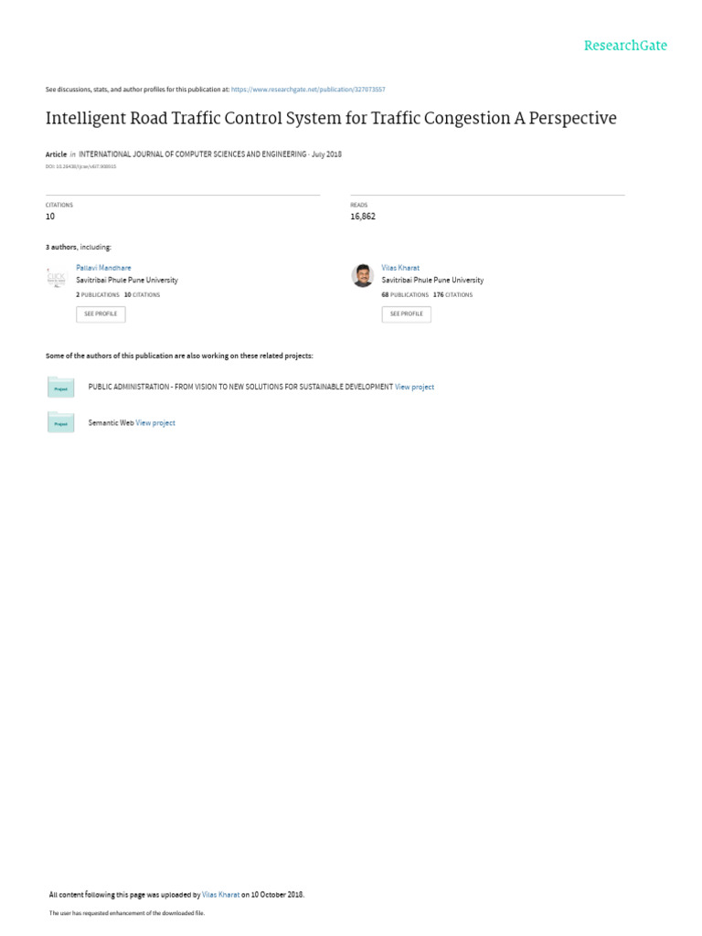 Intelligent Road Traffic Control System For Traffic Congestion A Perspective Pdf Traffic