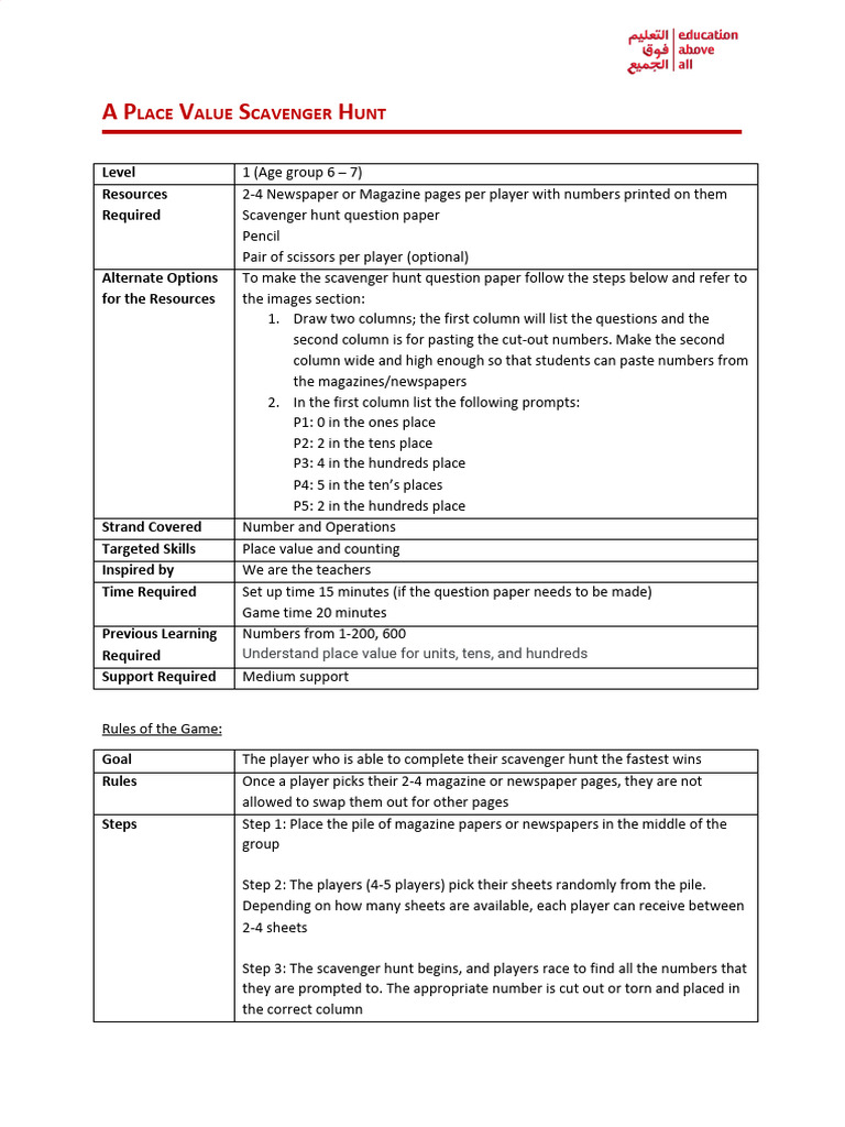 A Place Value Scavenger Hunt | PDF | Newspapers