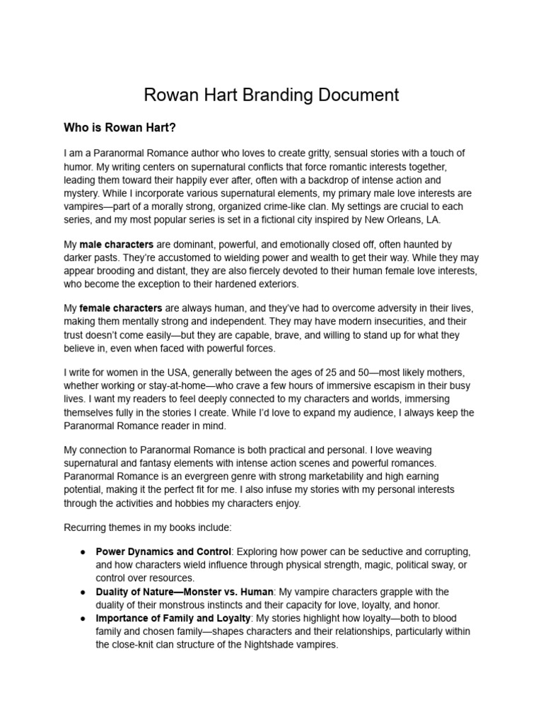 Rowan Hart Branding Document | PDF | Romance Novels | Paranormal Romance