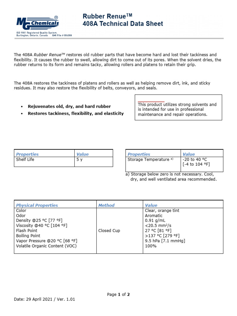 408A Rubber Renue Technical Data Sheet | PDF | Natural Rubber ...
