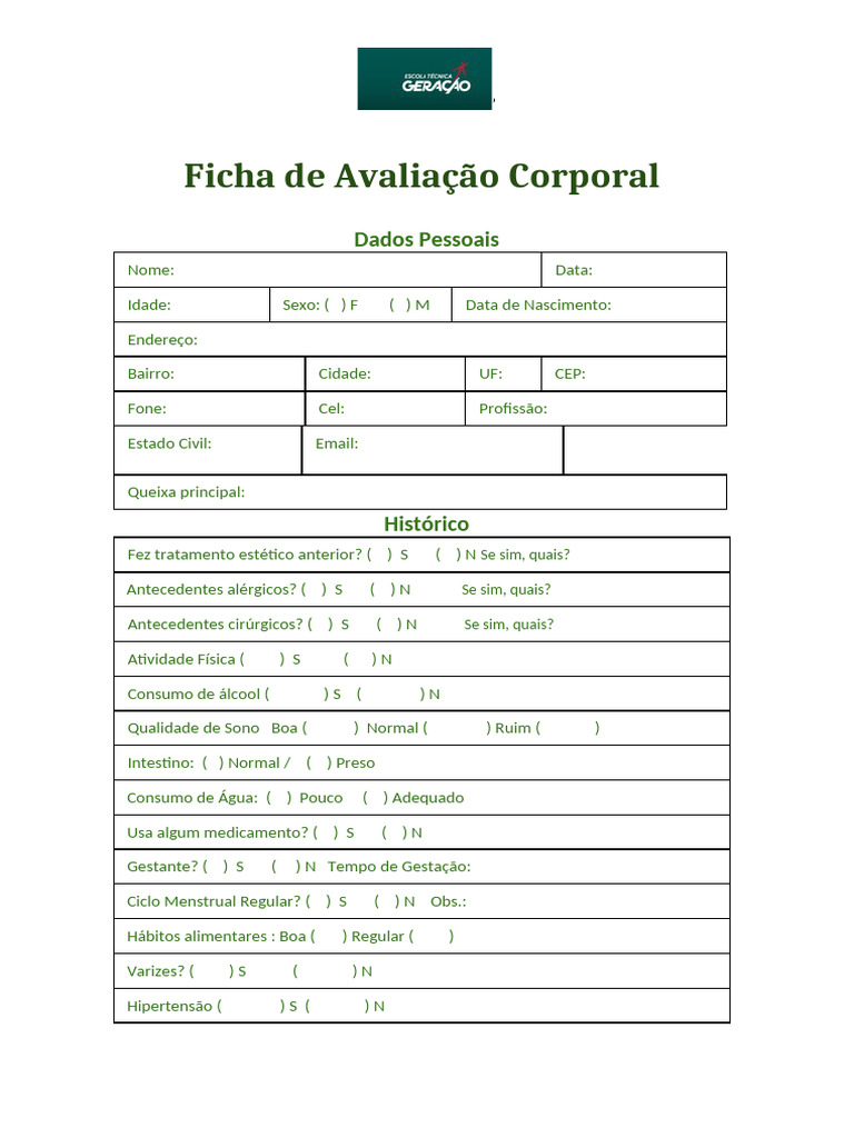 Ficha anamnese Corporal | PDF
