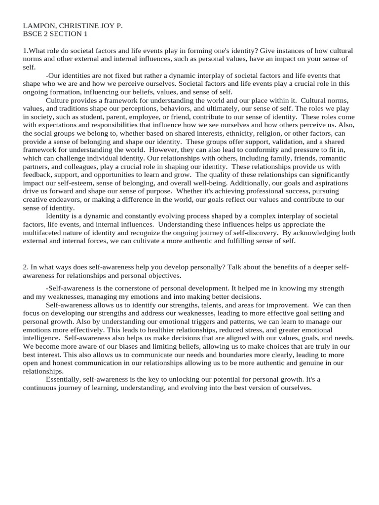 UTS Activity 1 | PDF | Identity (Social Science) | Self Awareness