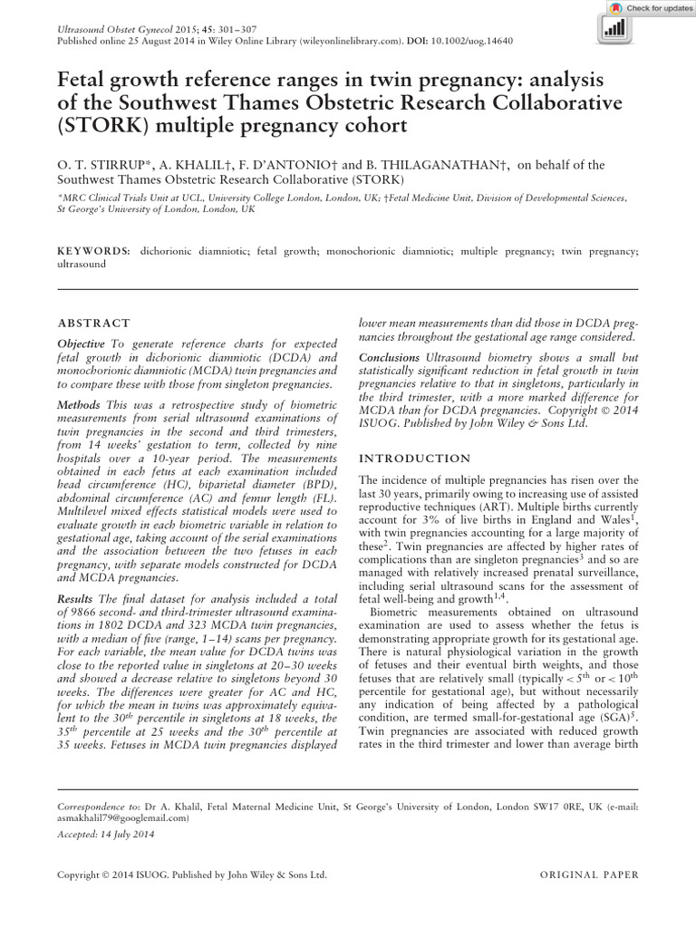 Ultrasound in Obstet Gyne - 2014 - Stirrup - Fetal Growth Reference ...