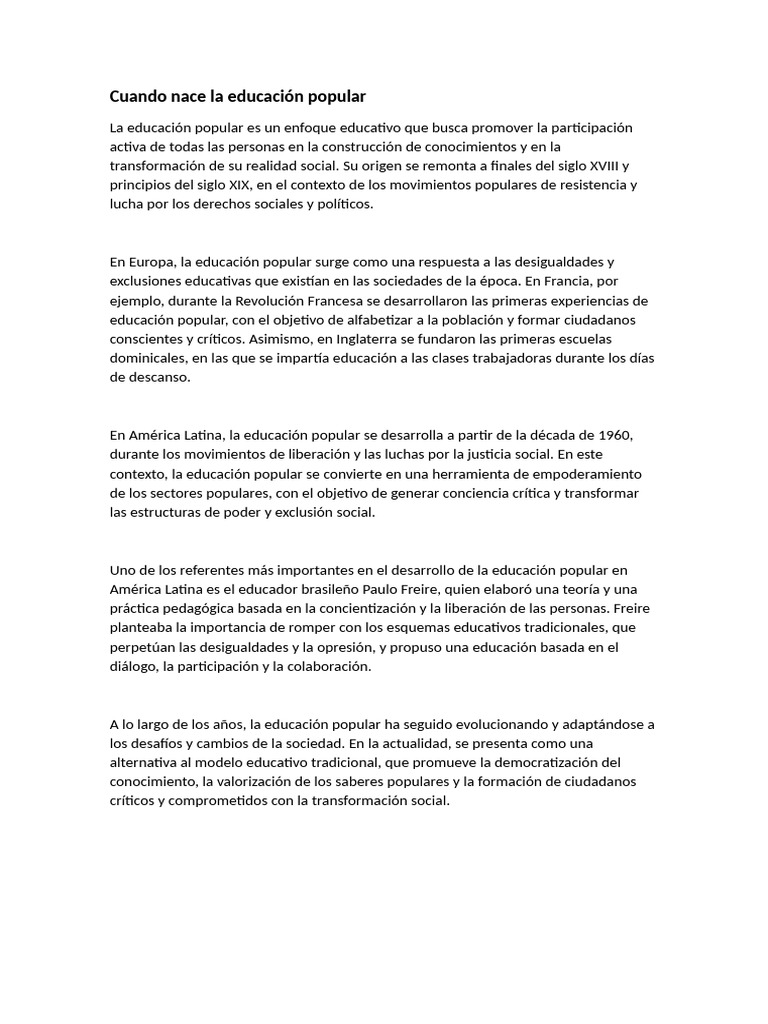 Cuando Nace La Educación Popular | PDF