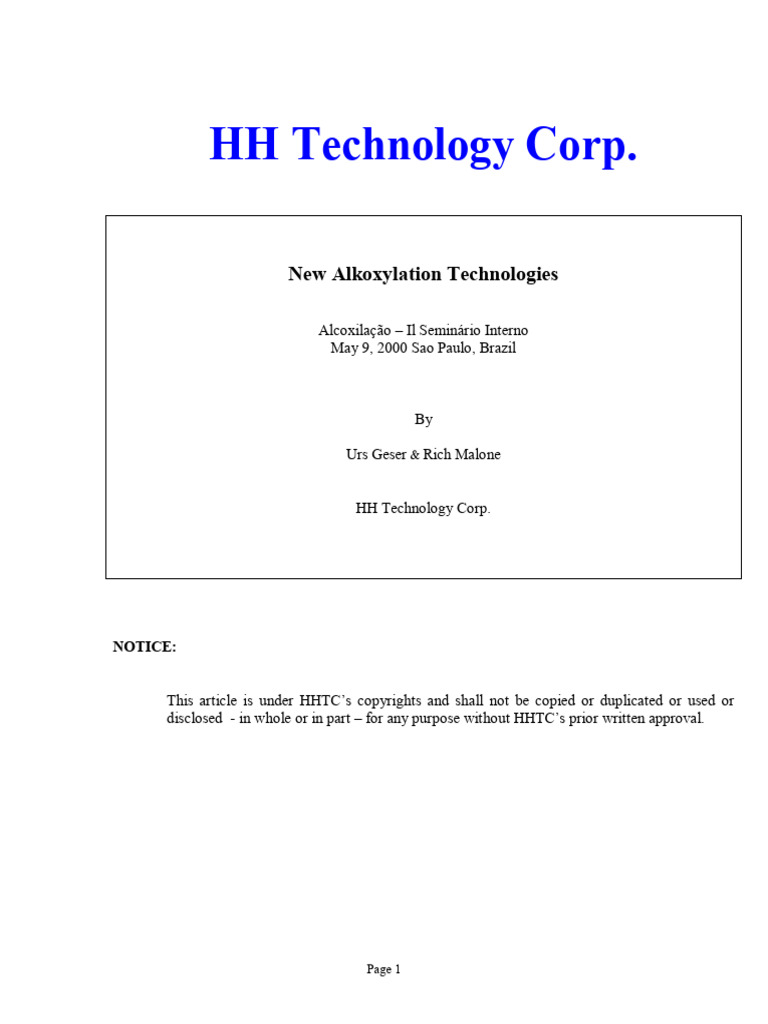 New Alkoxylation Technologies | PDF | Chemical Reactor | Atmosphere Of Earth