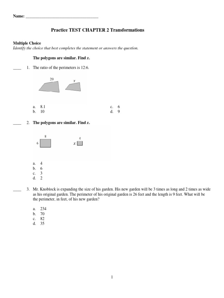 Algebra Chapter 2 Practice Test | PDF | Area | Elementary Geometry