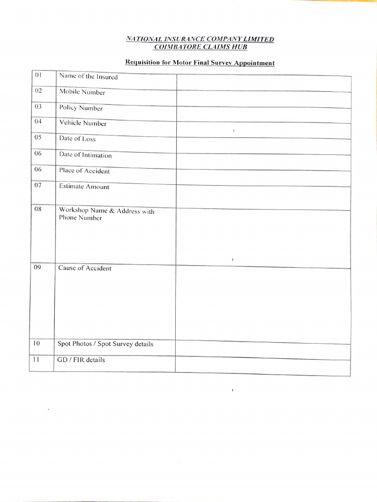 National Insurance Motor Claim Form | PDF | Insurance | Vehicles