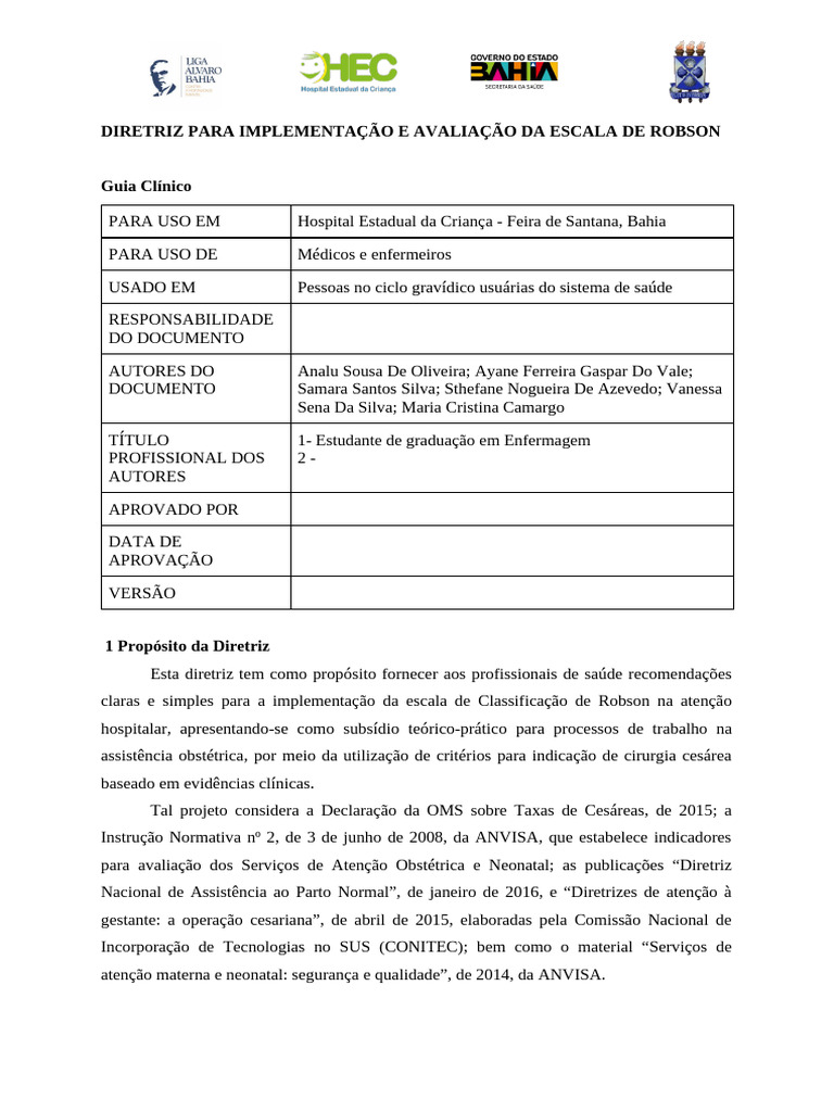 Diretriz para Implementação e Avaliação Da Escala de Robson | PDF ...