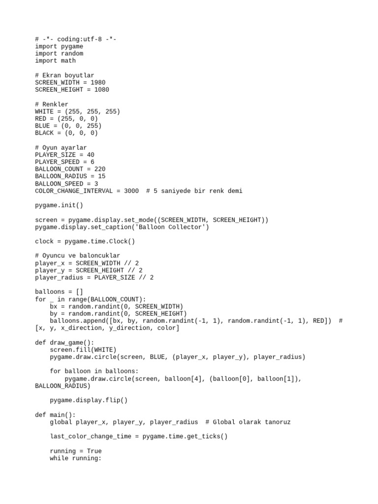 Pygame Balloon Collector Game Code | PDF