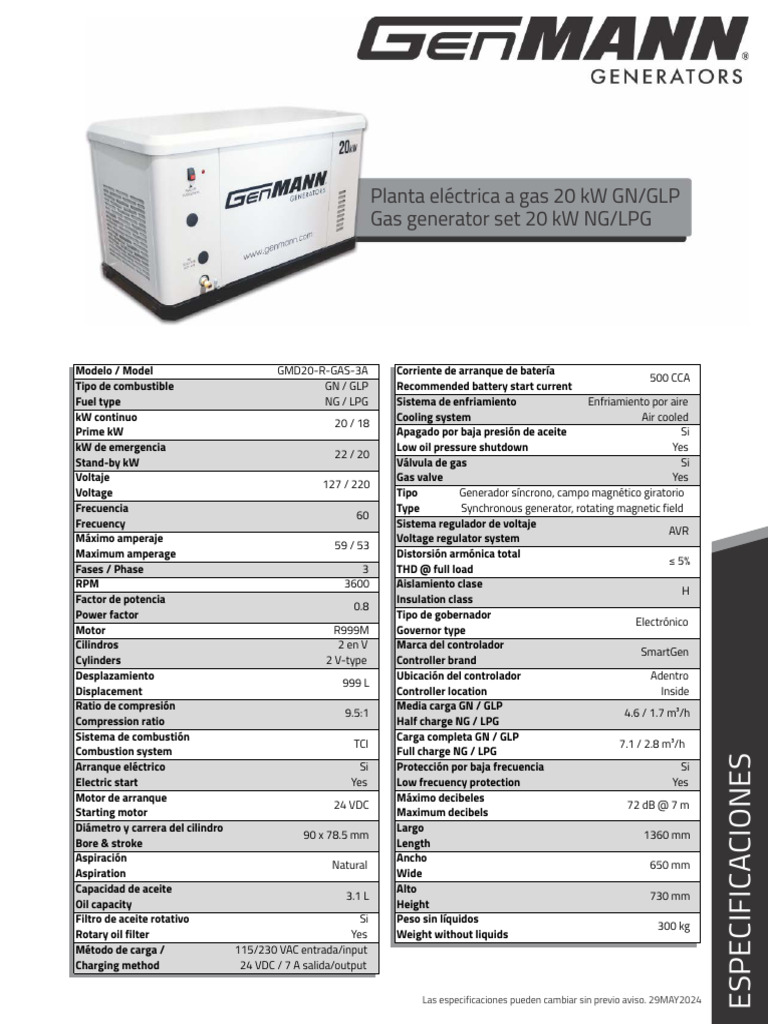 Planta Eléctrica A Gas 20 KW GN/GLP Gas Generator Set 20 KW NG/LPG ...