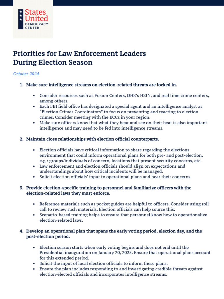 Priorities For Law Enforcement Leaders During Election Season | PDF ...