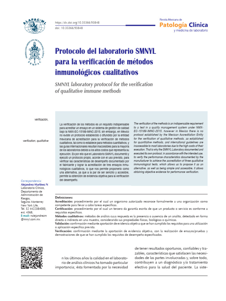 Protocolo Del Laboratorio SMNYL para La Verificacion de Metodos ...