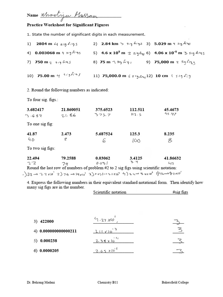 Practice Worksheet For Significant Figures | PDF | Significant Figures ...