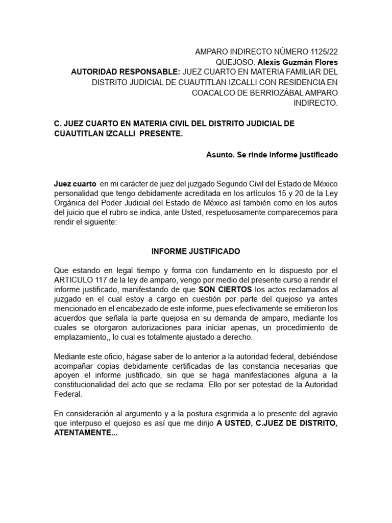 Informe Justificado | PDF | Judicaturas | Juez