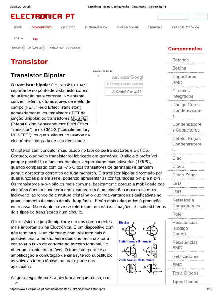 Tipos e Esquemas de Transistores | PDF | Transistor | Eletrônicos