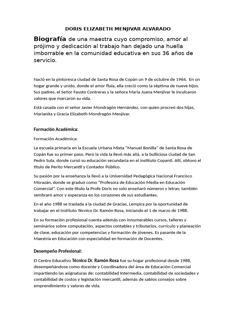 Legado de Doris Elizabeth Menjívar | PDF | Maestros