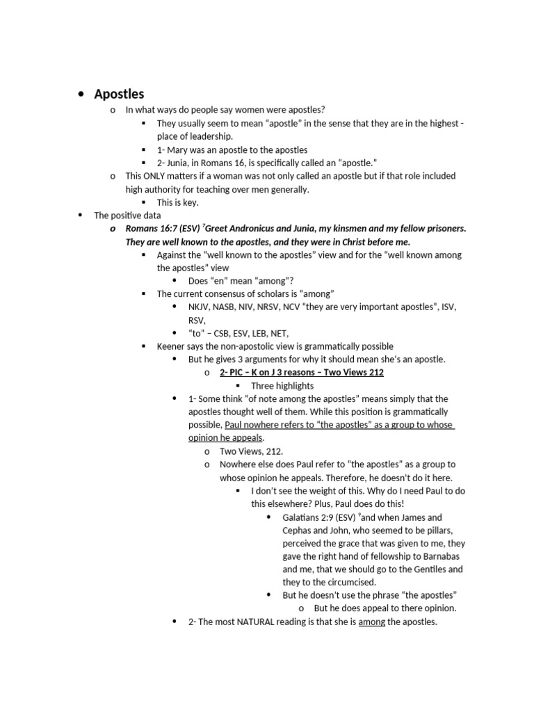 Women as Apostles: Junia's Role Explained | PDF | Jesus | Paul The Apostle