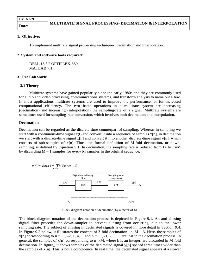 Exp 8 - Multirate Signal Processing-Decimation & Interpolation | PDF | Sampling (Signal ...