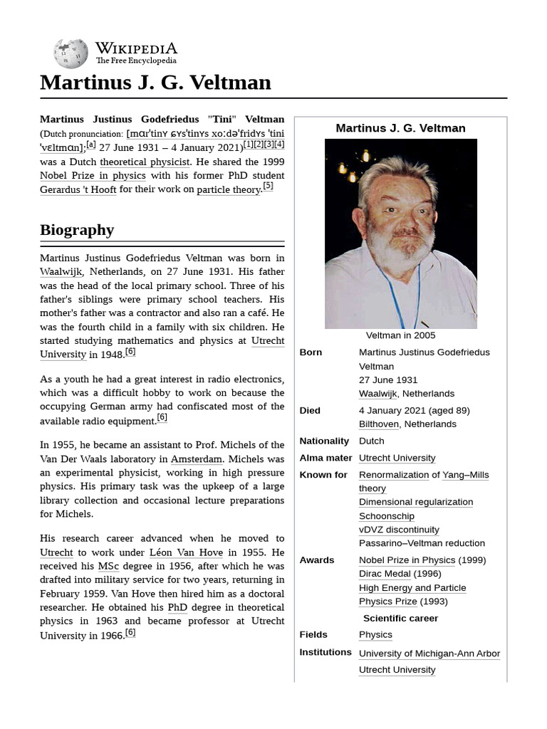 Martinus J. G. Veltman | PDF | Theoretical Physics | Physics