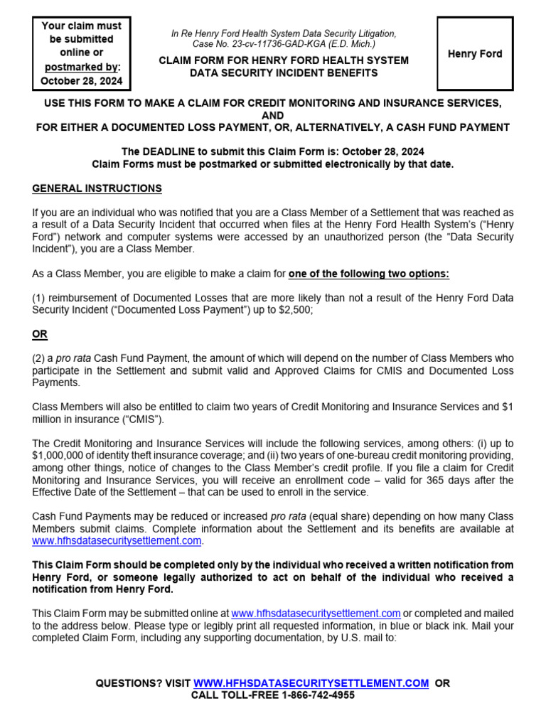 Henry Ford Data Claim Form | PDF | Insurance | Receipt