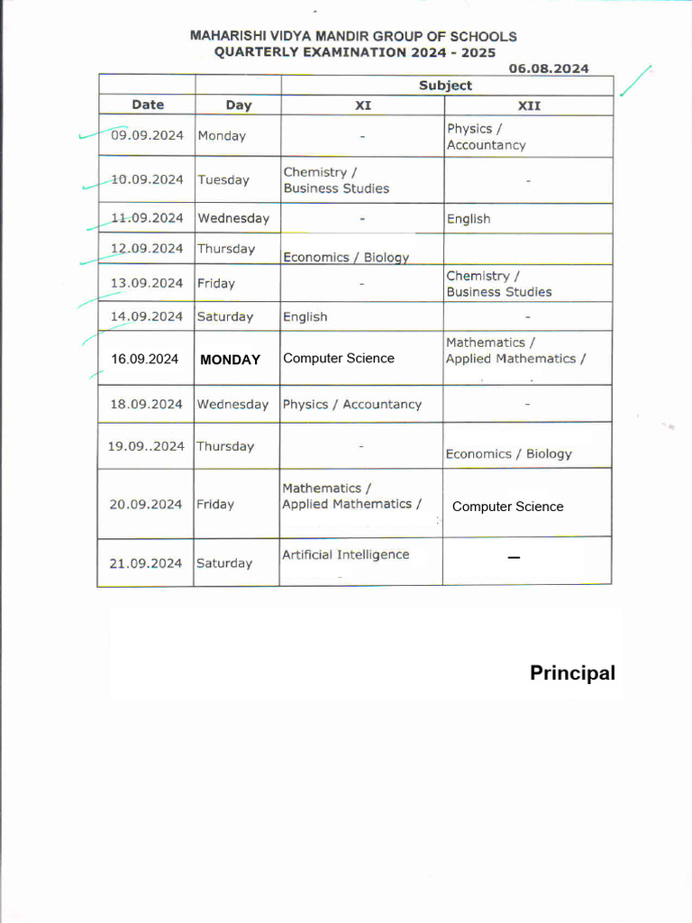 Revised TT Xi & Xii Quarterly Exam | PDF