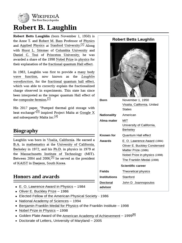 Robert B. Laughlin | PDF | Applied And Interdisciplinary Physics ...