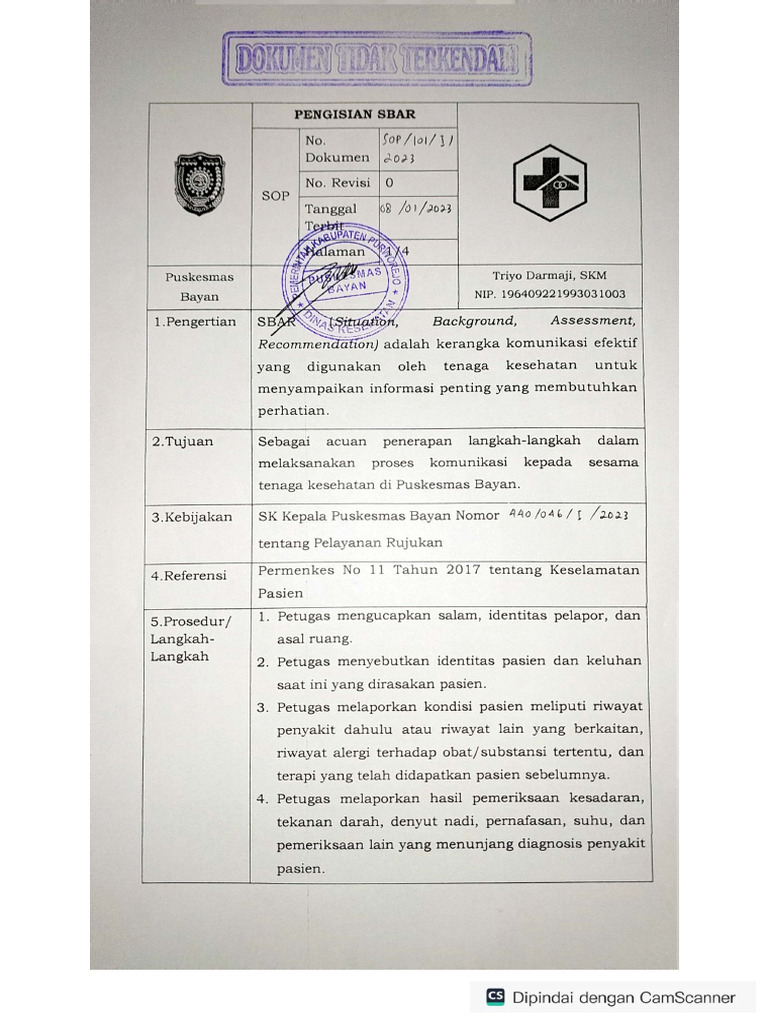 SOP Pengisian SBAR | PDF