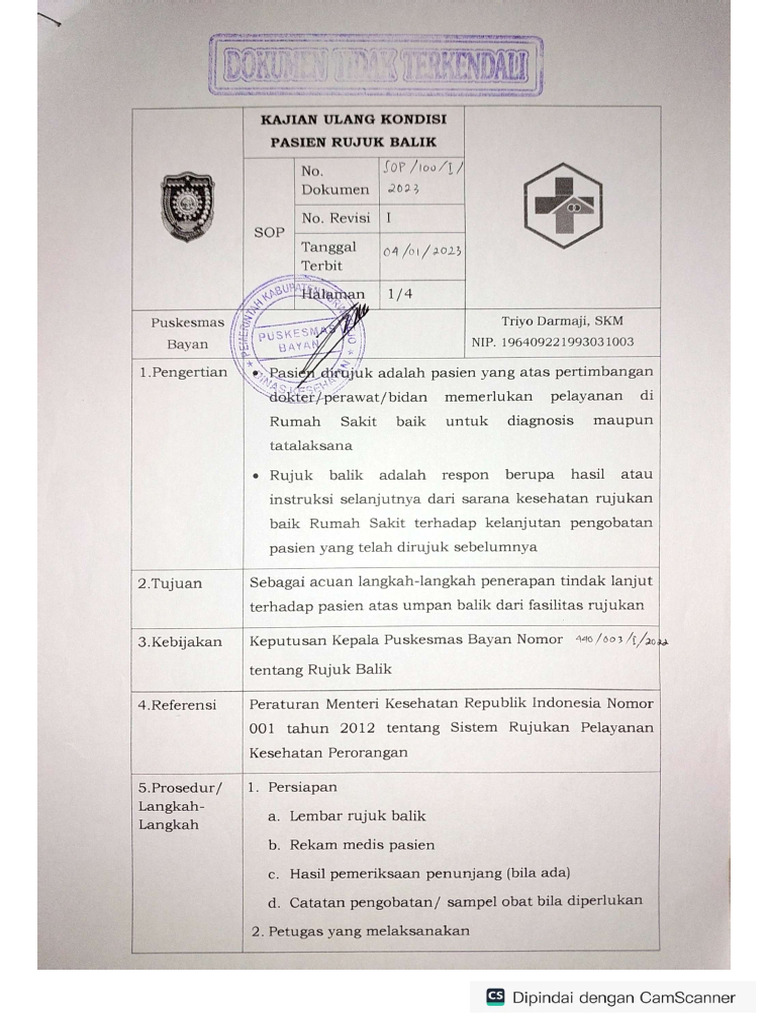 SOP Kajian Ulang Pasien Rujuk Balik | PDF