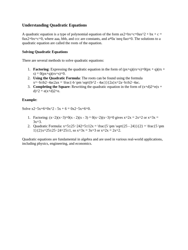Understanding Quadratic Equations | PDF | Teaching Methods & Materials | Science & Mathematics