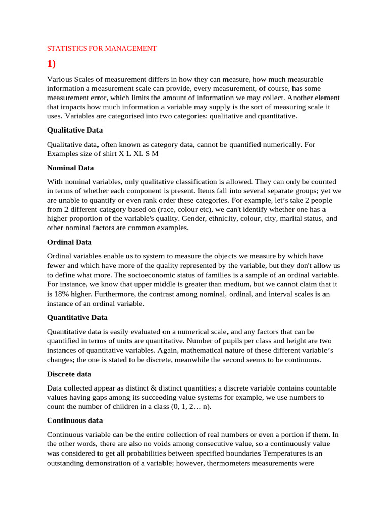 03-Statistics For Management | PDF | Level Of Measurement | Regression Analysis