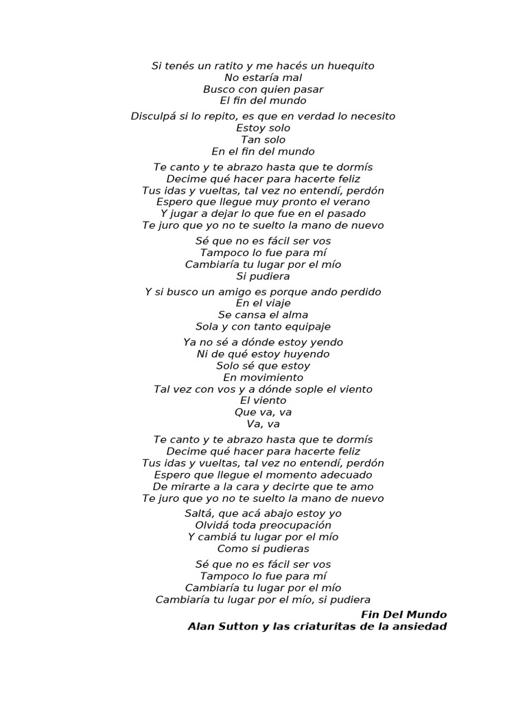 Fin Del Mundo (Letra) | PDF | Poesía