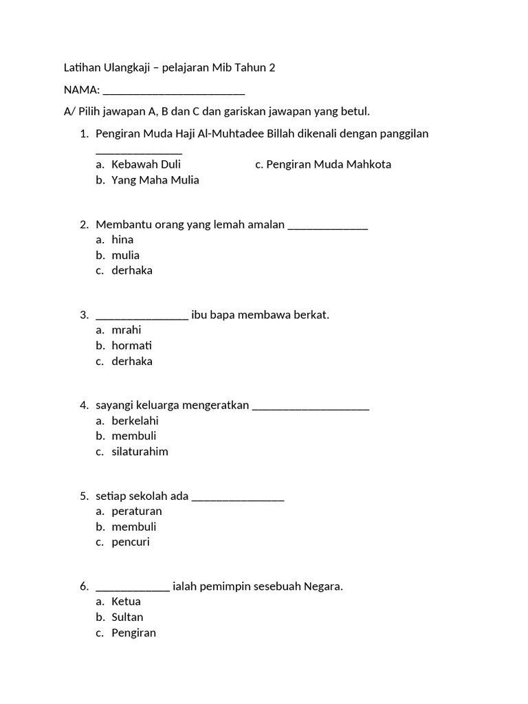 Latihan Ulangkaji Mib | PDF