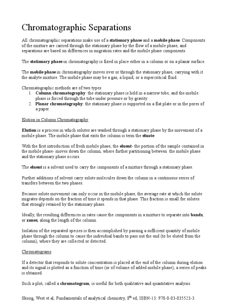 Chromatographic Separations | Download Free PDF | Elution | Chromatography