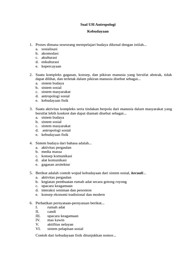 Soal UH Kebudayaan - Salin | PDF