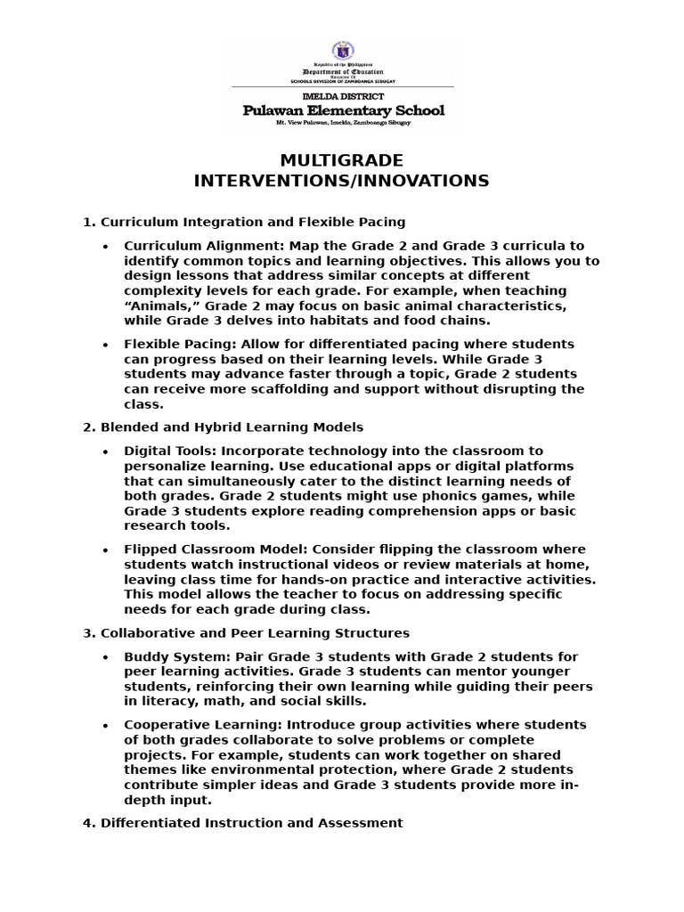 Multigrade Interventions Innovations | PDF | Teachers | Mentorship