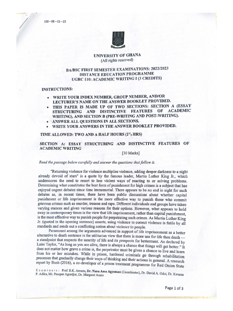 Ugrc 110 20222023 Examination | PDF