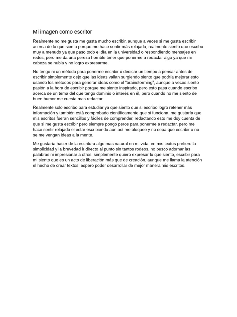 Mi Imagen Como Escritor Felix Palacios | PDF | Relaciones personales ...