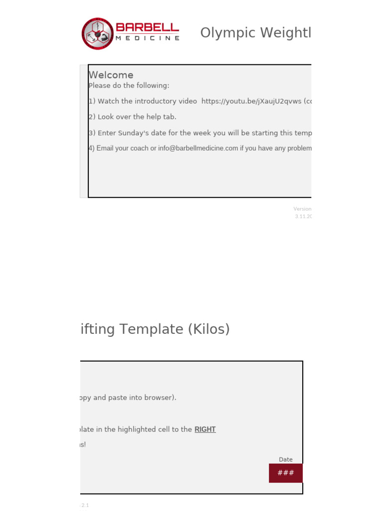 Olympic Lifting Template Kilos | PDF | Strength Training | High ...